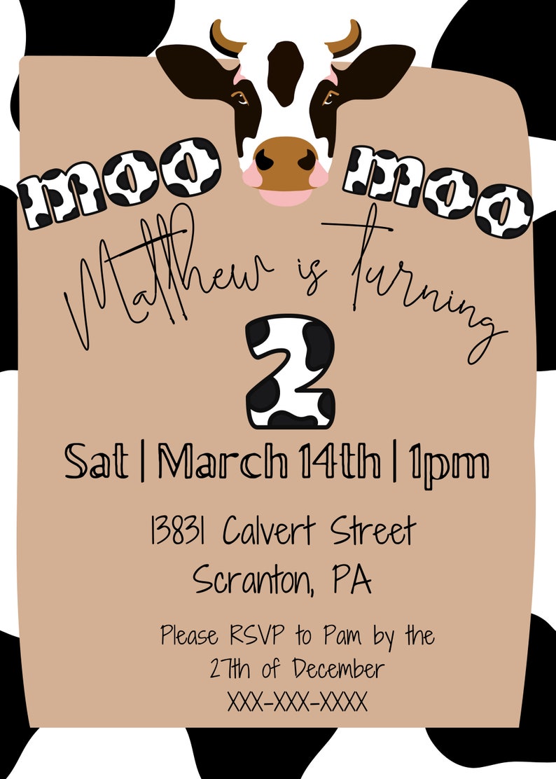 Moo Moo I'm Two! 2nd Birthday Invitation, Western Birthday, Farm ...