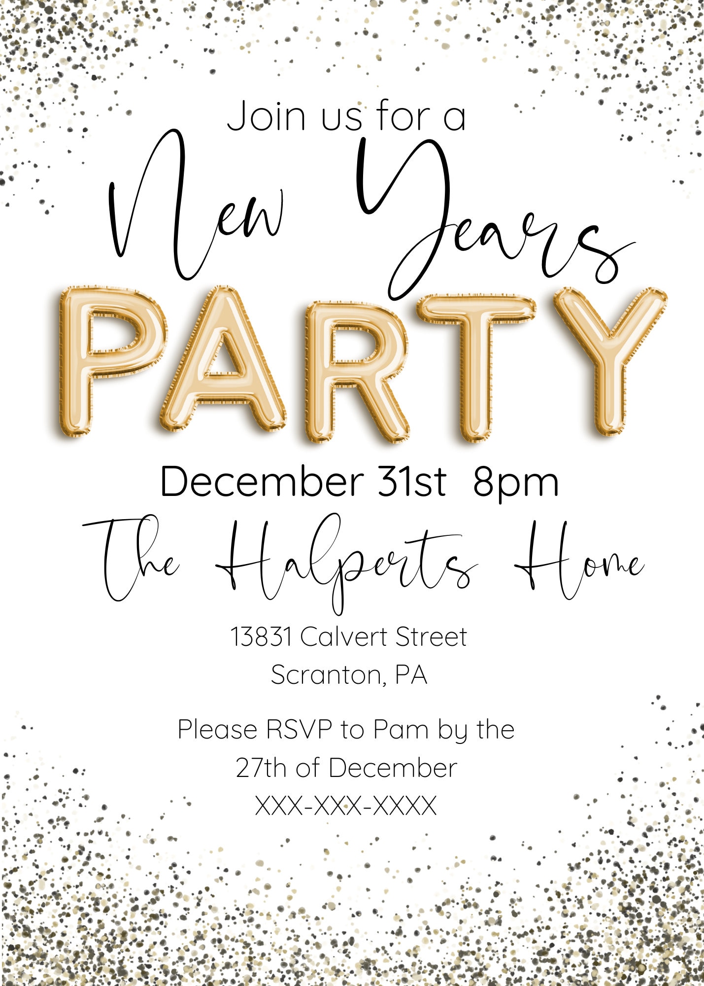 New Years Eve Party Invitation, New Years Eve Party Invite, Editable ...