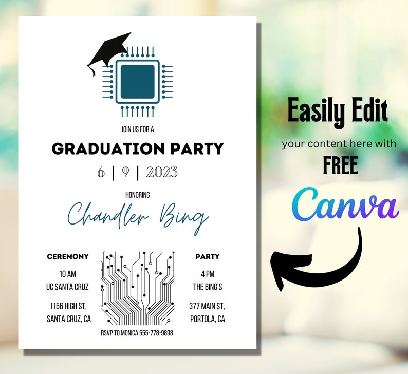 Editable Computer Engineer Graduation Party Modern Electrical - Etsy