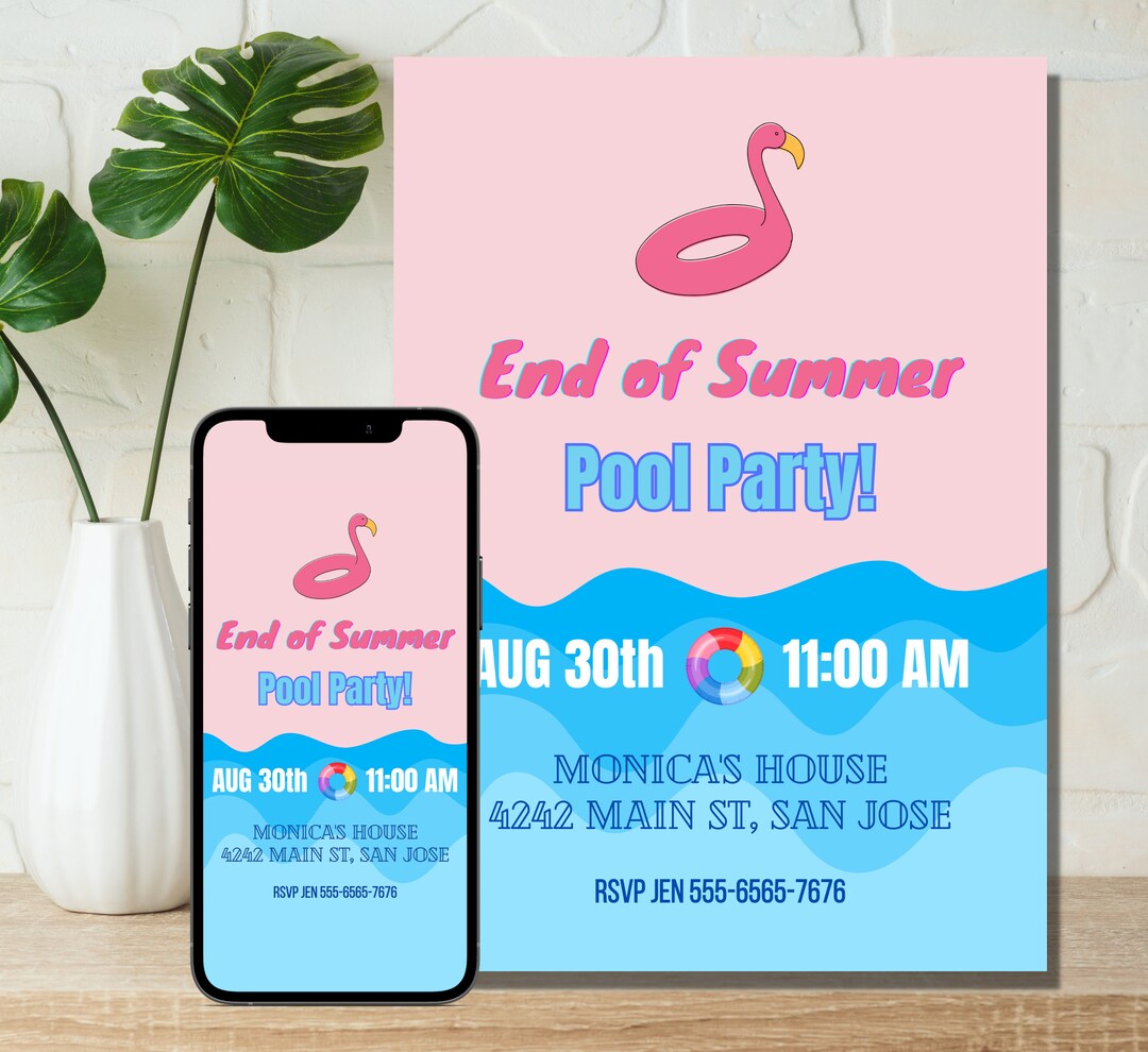 Editable End of Summer Pool Party Invite, Back to School Pool Beach ...