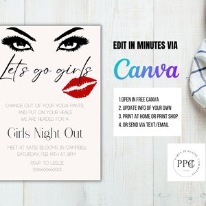Girls Night Out Invitation, Galentine's Day Invite, Editable Template ...