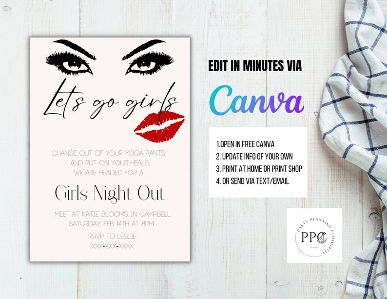 Girls Night Out Invitation, Galentine's Day Invite, Editable Template ...
