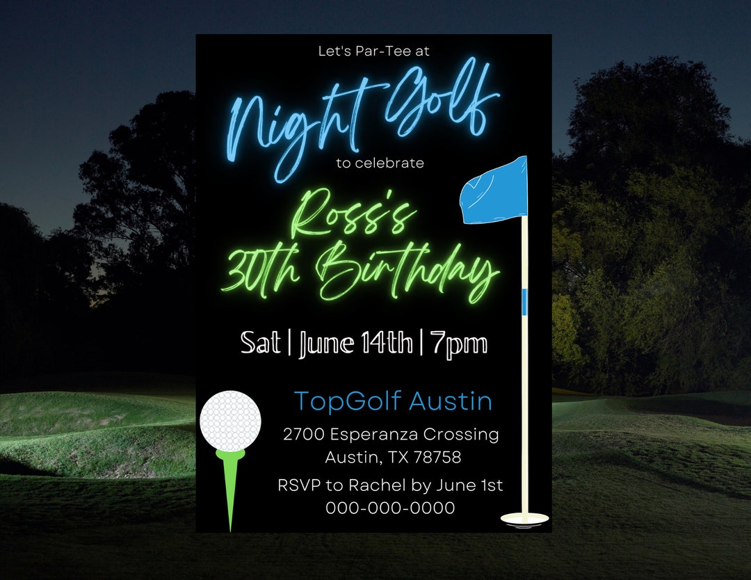 Night Golf Party Night Golf Birthday Invitation, Editable Template - Etsy