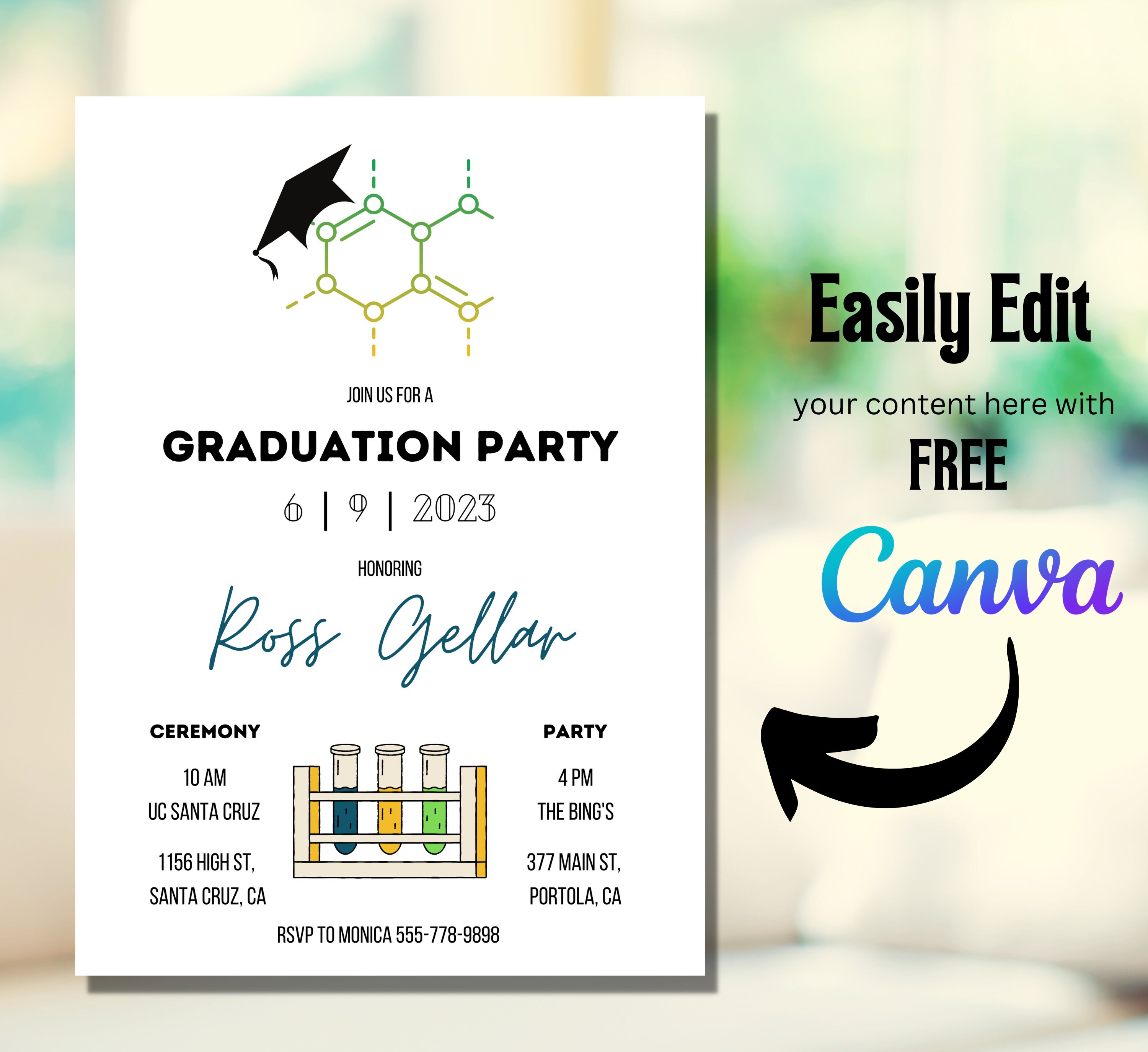 Science Graduation Party Invite, Editable Chemistry Grad Invitation ...