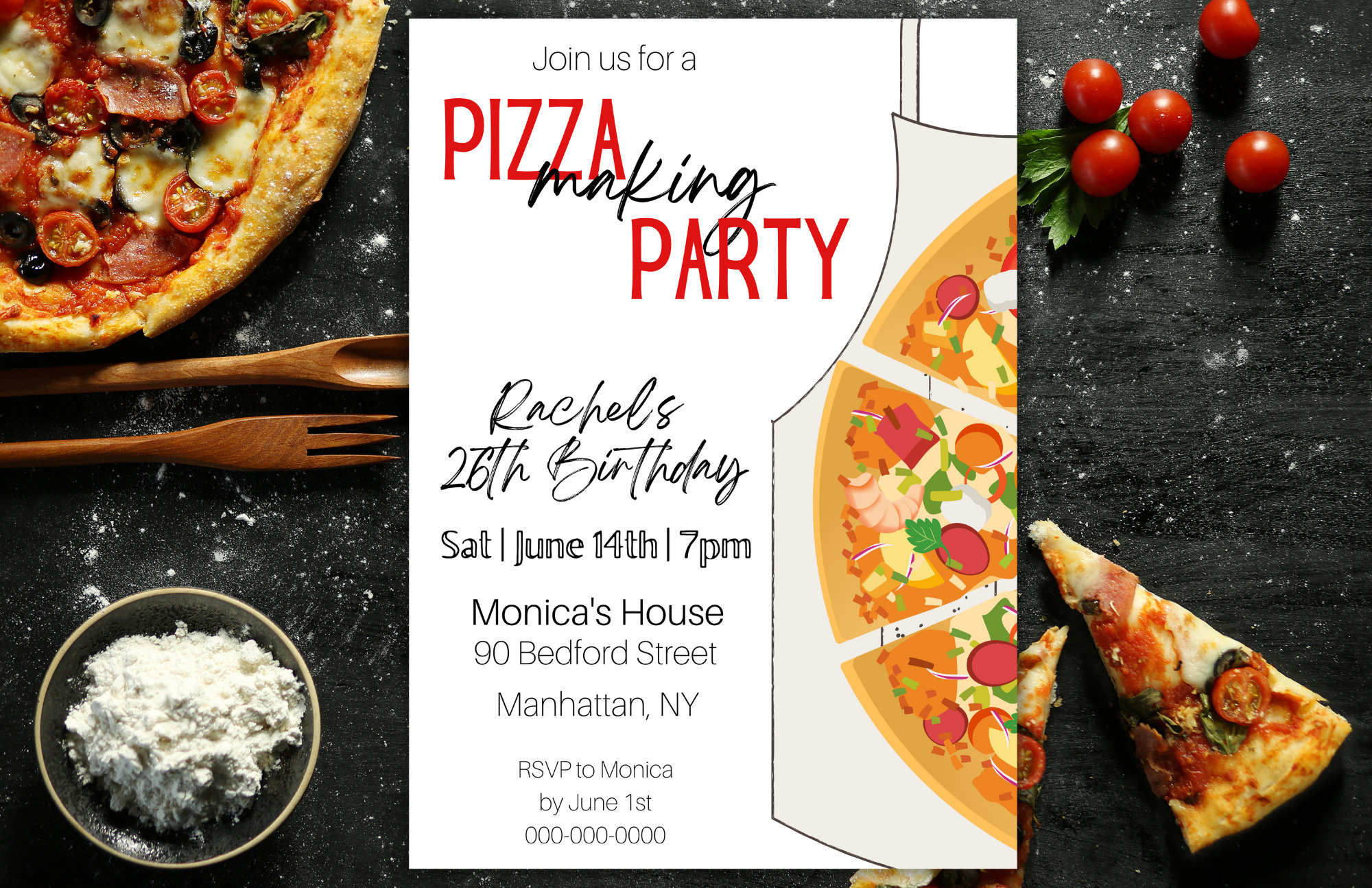 Pizza Making Party Invitation, Pizza Party Invite, Cooking Party Mobile ...