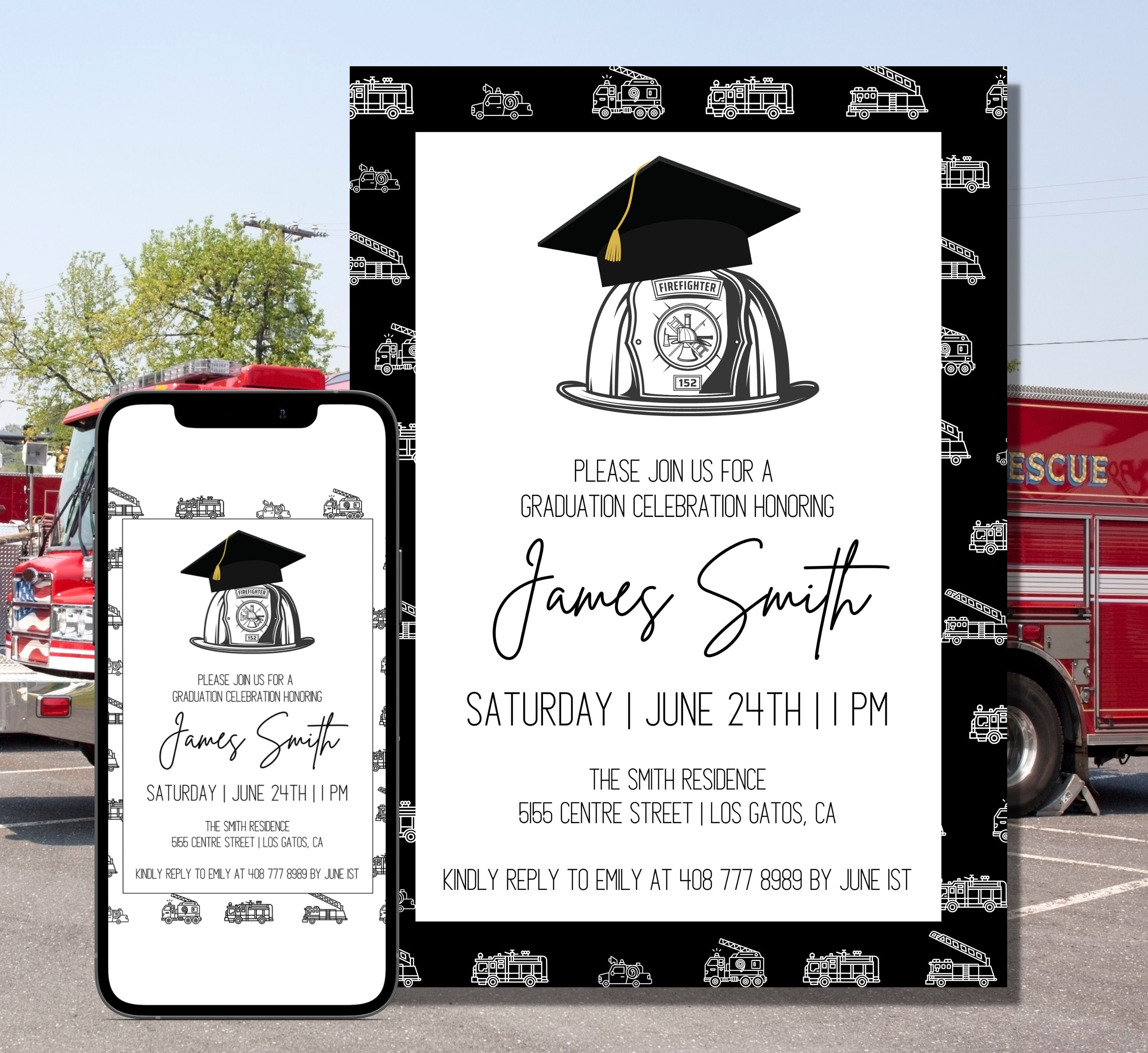 Fire Academy Grad Party, Firefighter Graduation Invitation, Editable ...