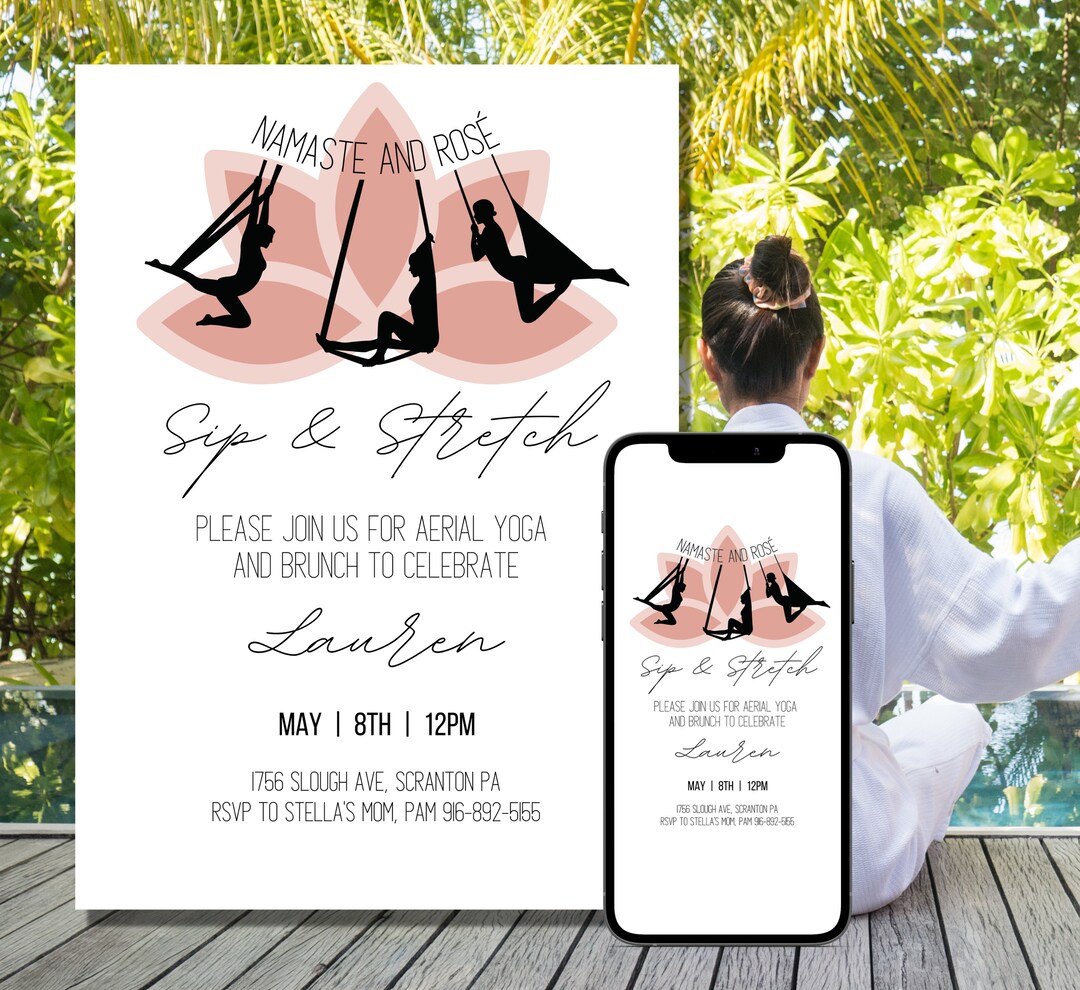 Editable Aerial Yoga Party Invite, Yoga Silks Party Theme, Aerial Silk ...