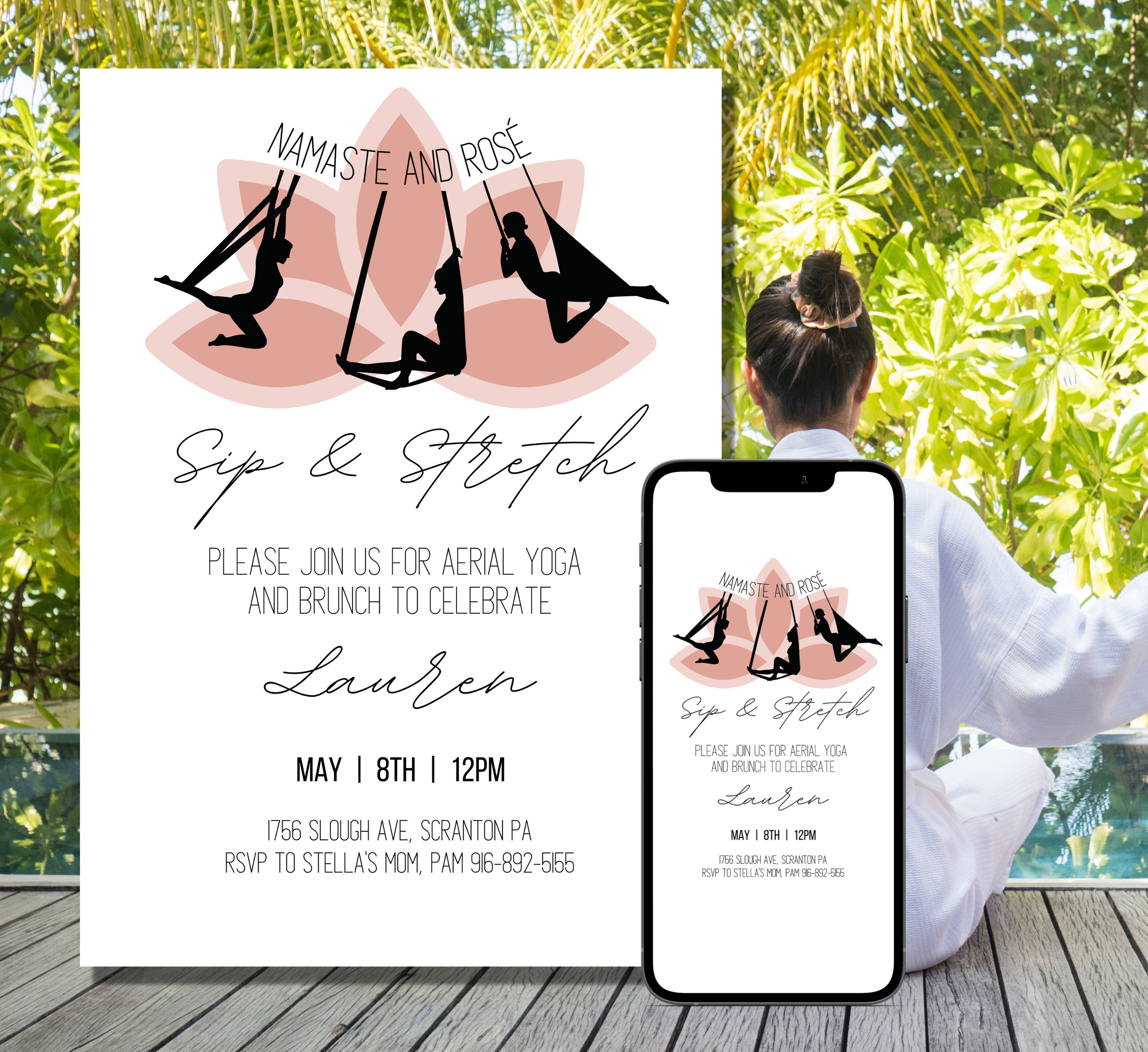 Editable Aerial Yoga Party Invite, Yoga Silks Party Theme, Aerial Silk ...