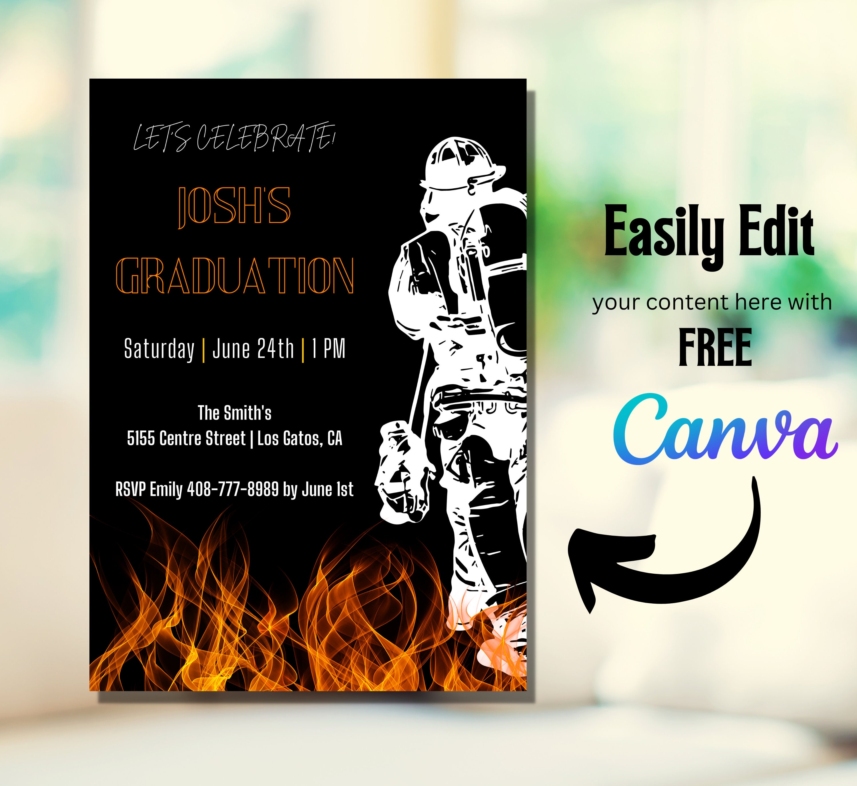 Editable Fire Academy Graduation Party, Firefighter Graduation ...