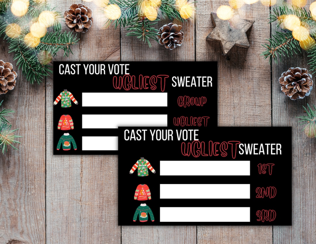 Ugly Christmas Sweater Voting Ballot Editable, Ugly Sweater, Holiday ...
