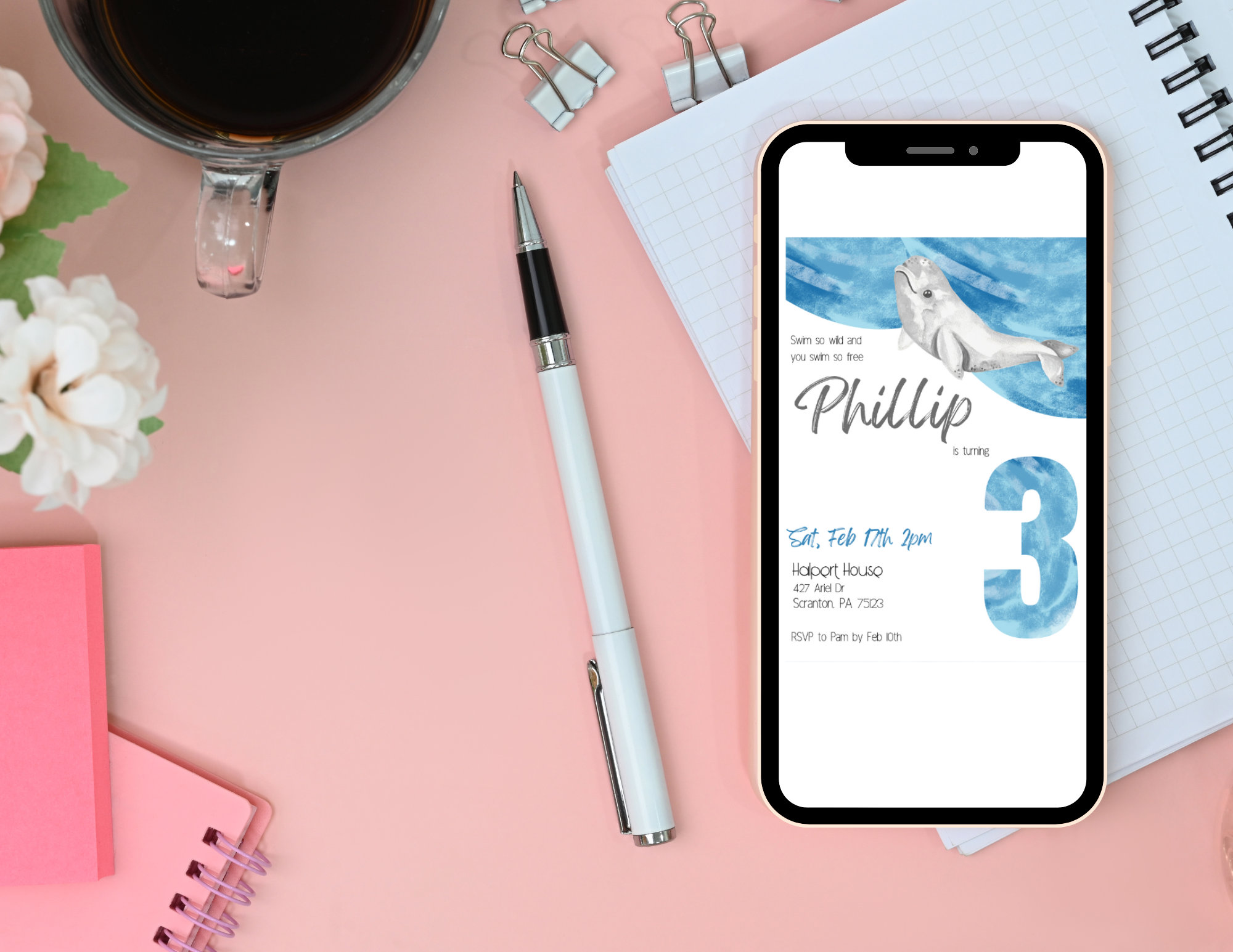 Beluga Whale Birthday Invitation | Baby Beluga Party Invite | Beluga ...