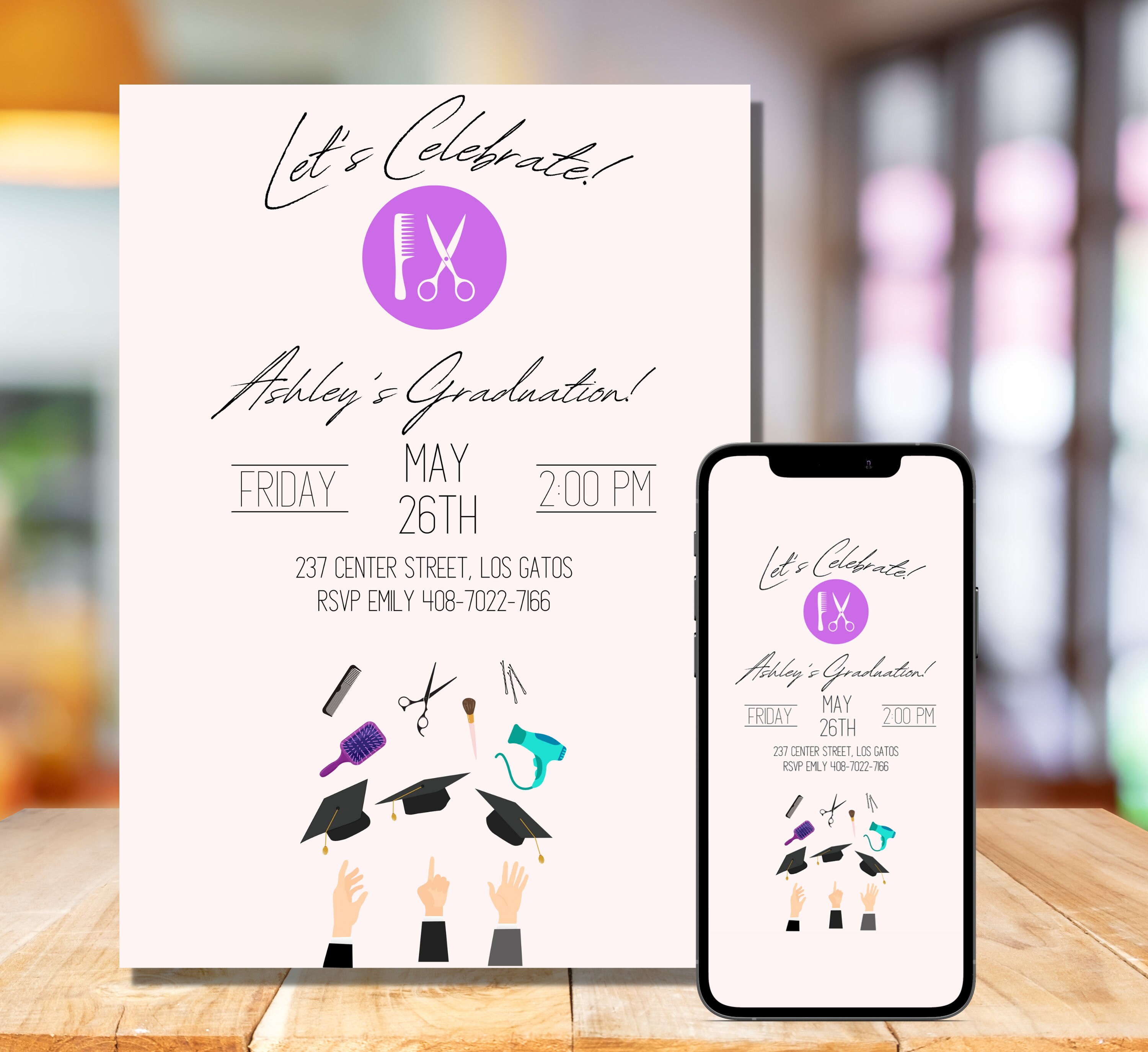 Editable Cosmetology Graduation Party Invite, Hairdresser Grad ...