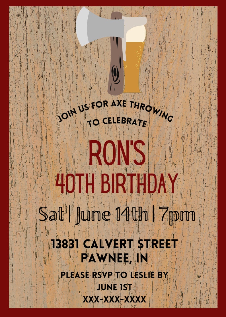 Axe Throwing Invite 30th Birthday 40th Birthday Party Invite Editable ...