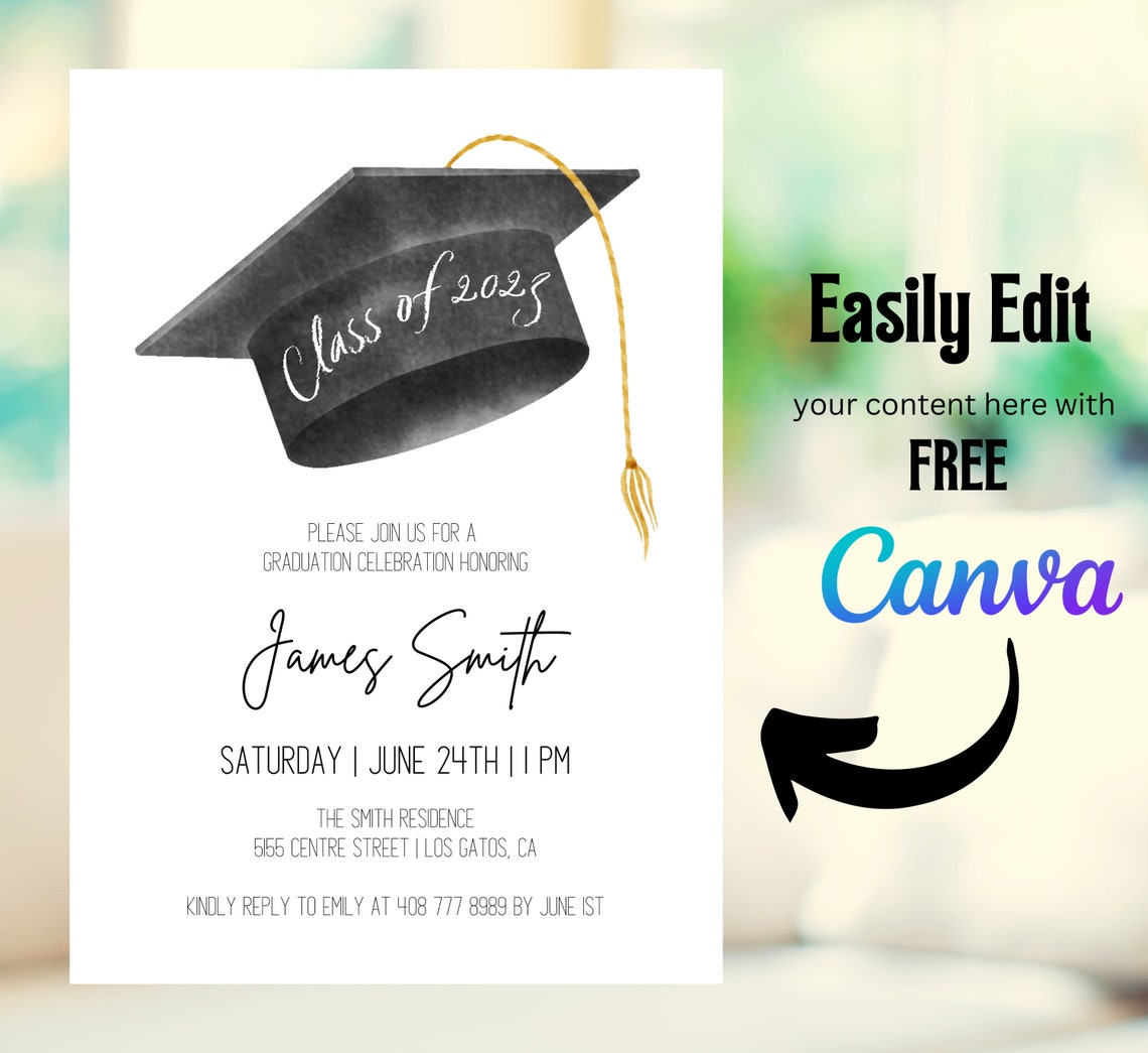 Graduation Party Invite Template, Modern Graduation Invitation, Grad ...