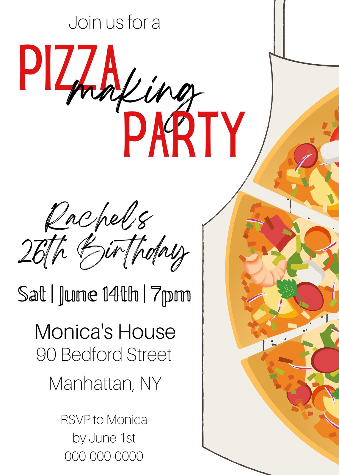Pizza Making Party Invitation, Pizza Party Invite, Cooking Party Mobile ...