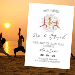Ladies Yoga Party Invitation, Namaste and Rose, Minimal and Chic Yoga ...