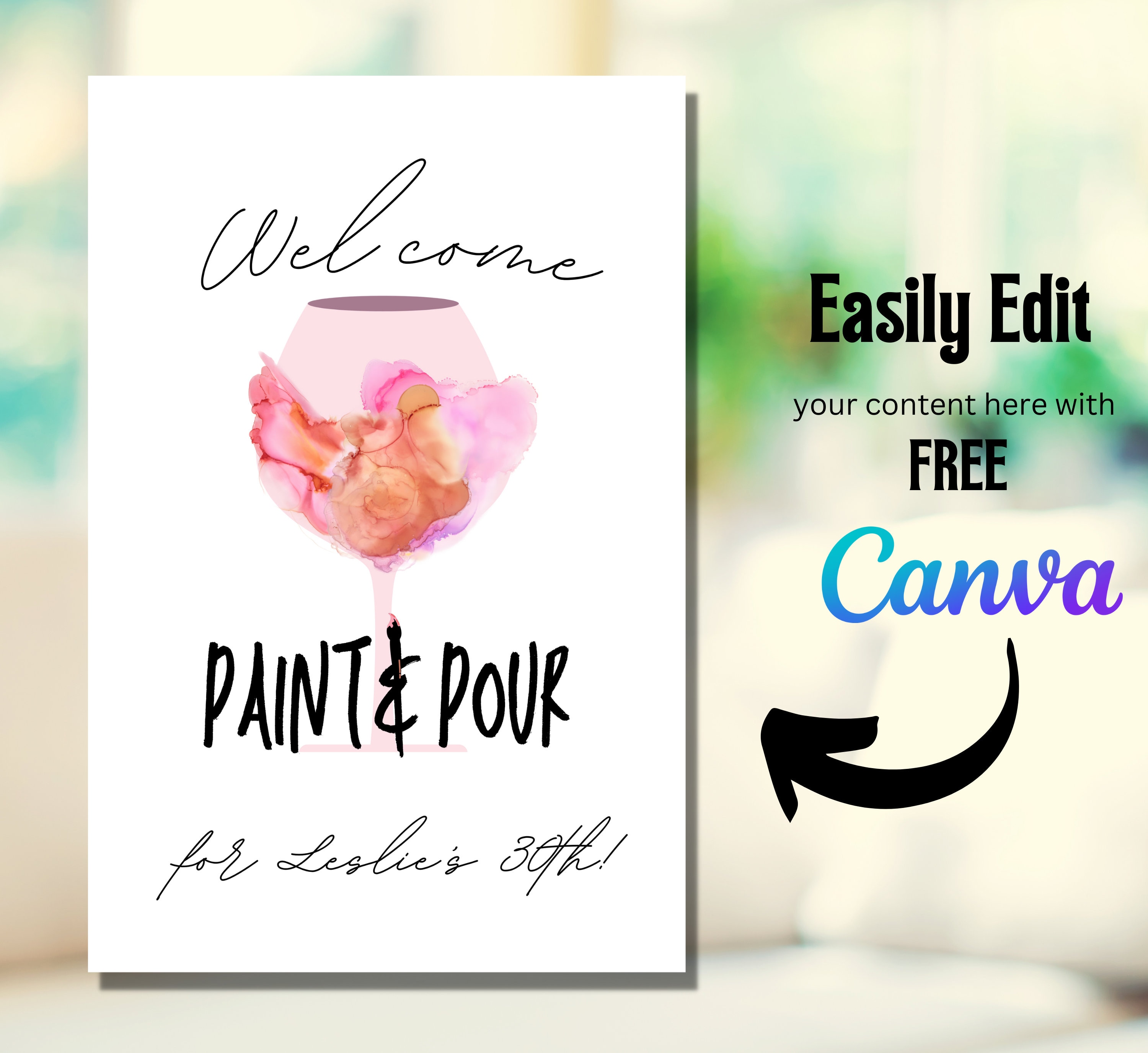 Paint and Sip Welcome Sign, Paint and Pour Party Welcome Entrance Sign ...