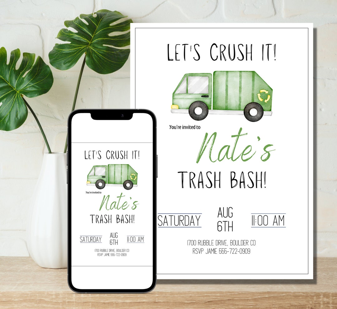 Garbage Truck Party Invite, Trash Truck Birthday Party, Toddler Boy ...