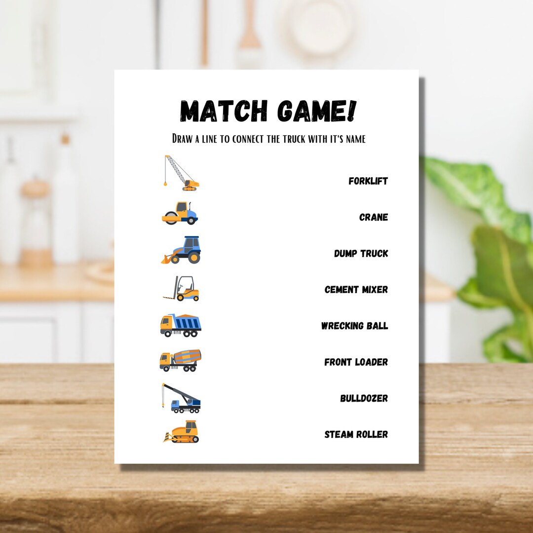 Construction Party Activity, Match Game, Truck Birthday Activity, Boy ...