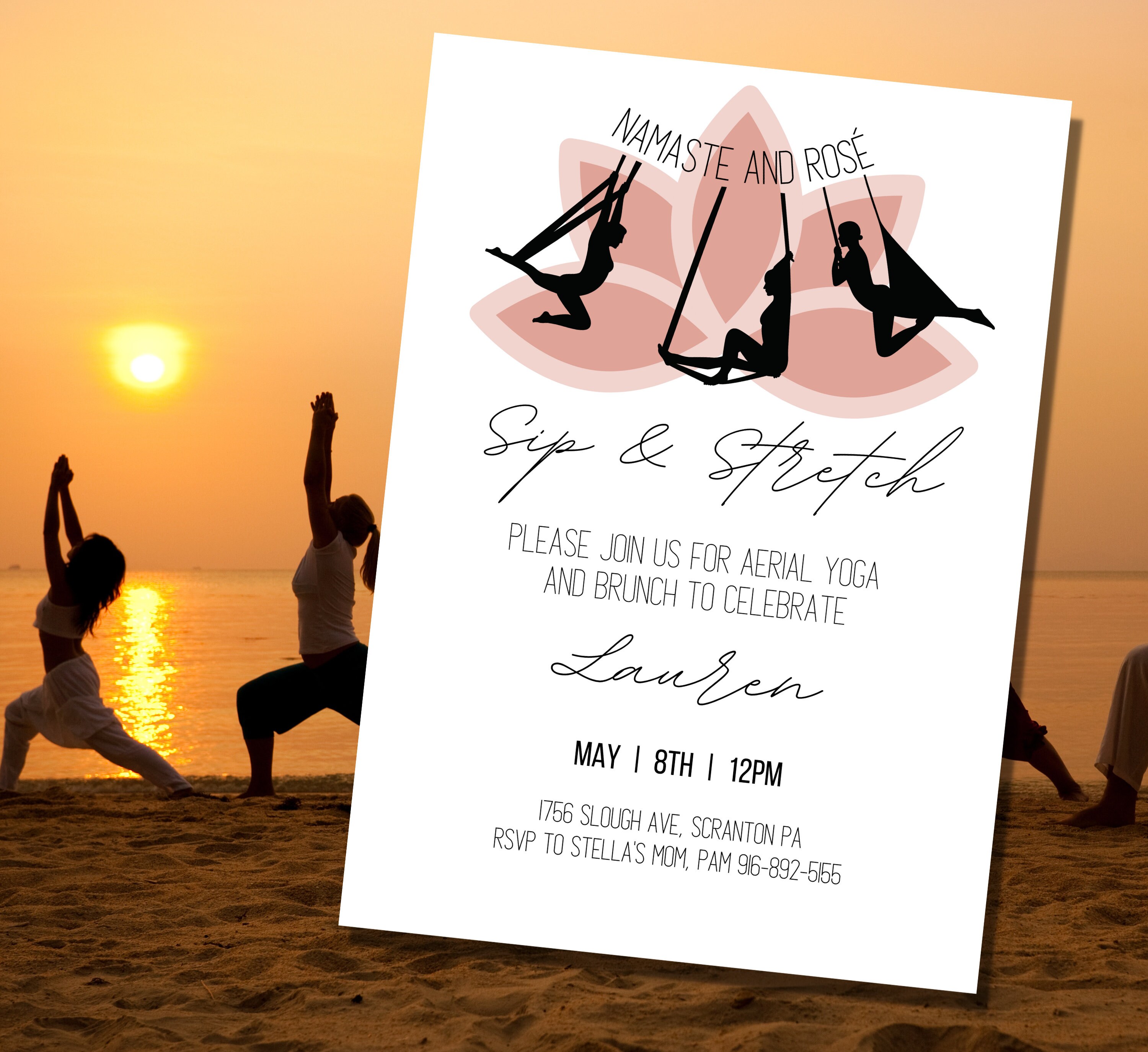 Editable Aerial Yoga Party Invite, Yoga Silks Party Theme, Aerial Silk ...