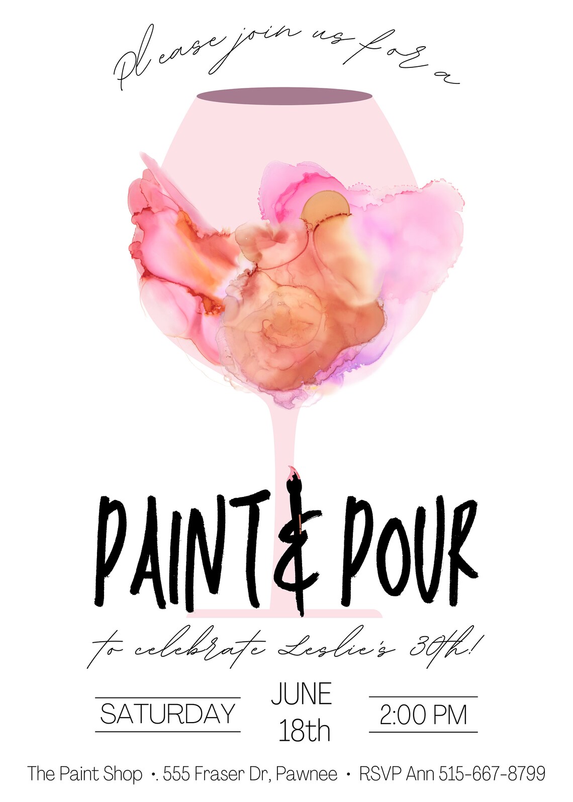 Editable Paint and Pour Party, Paint and Sip Invitation, Paint Night ...