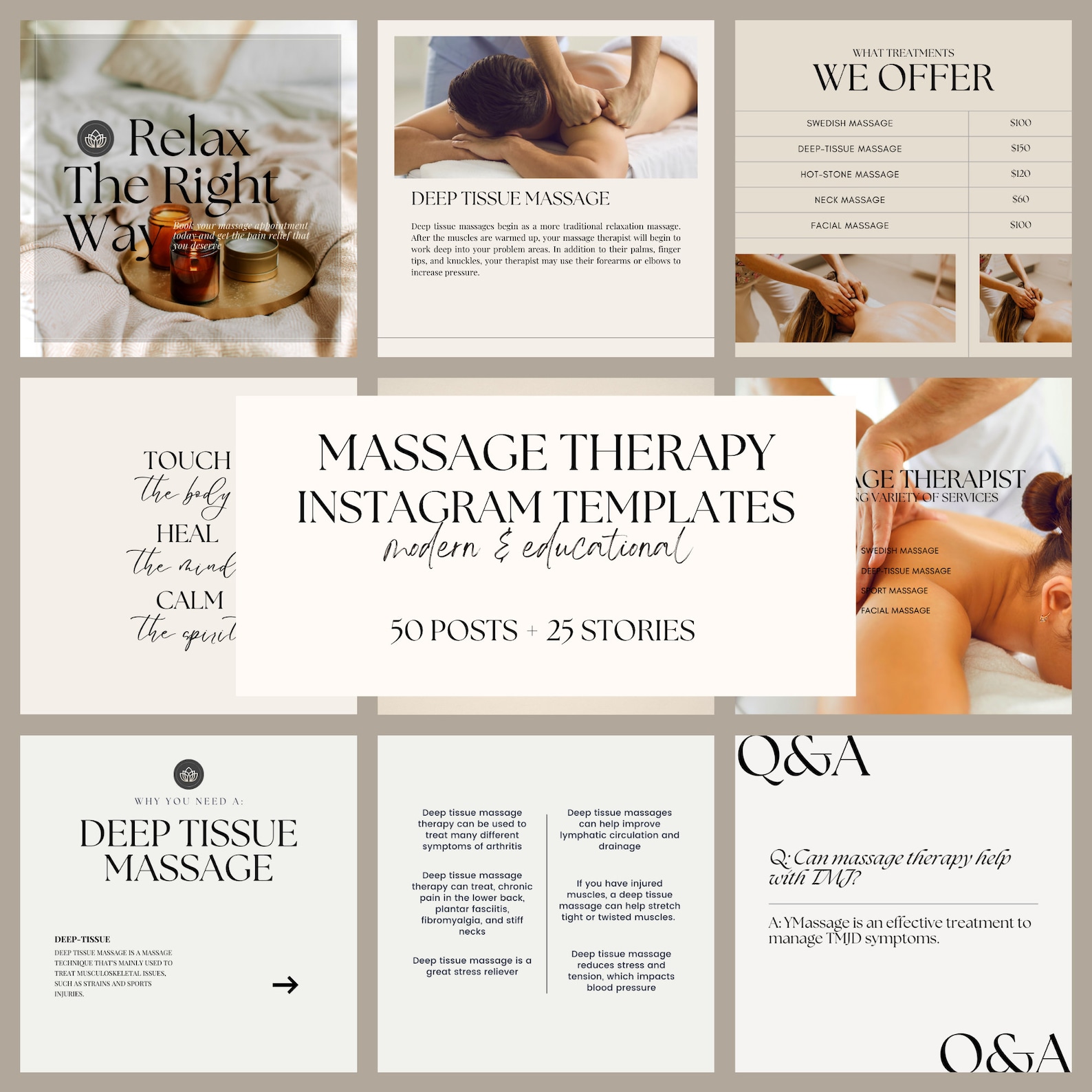 Massage Therapist Instagram Templates | Canva Social Media Posts ...