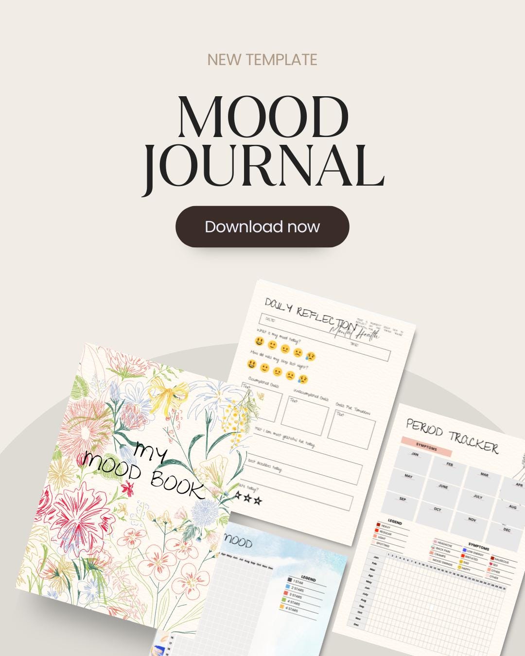 Digital Mood Journal | Printable & Digital Mood Tracker | Yearly Mental ...