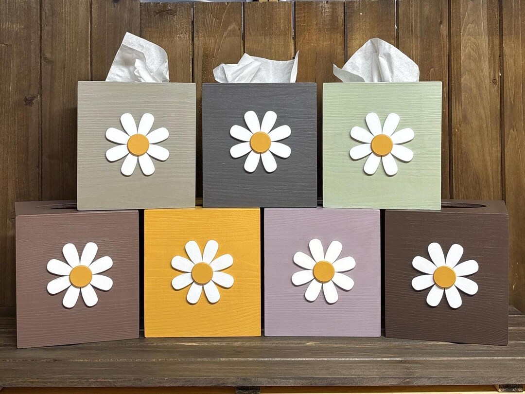 Daisy Wood Tissue Box Covers Boutique Chalk Painted Assorted Colors ...