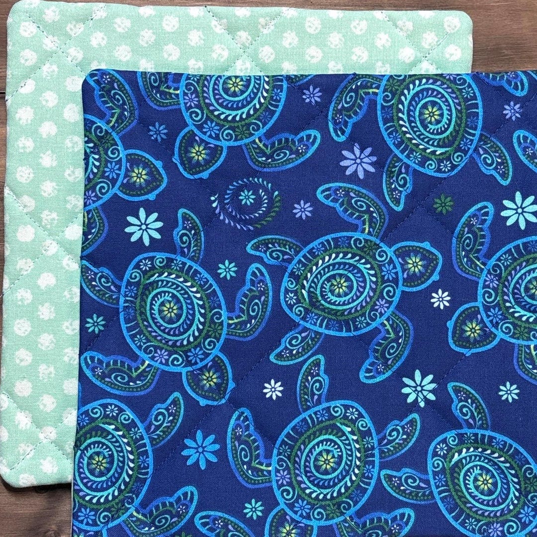 Sea Turtles Potholders Hot Pads Table Counter Mats Cotton Fabric ...