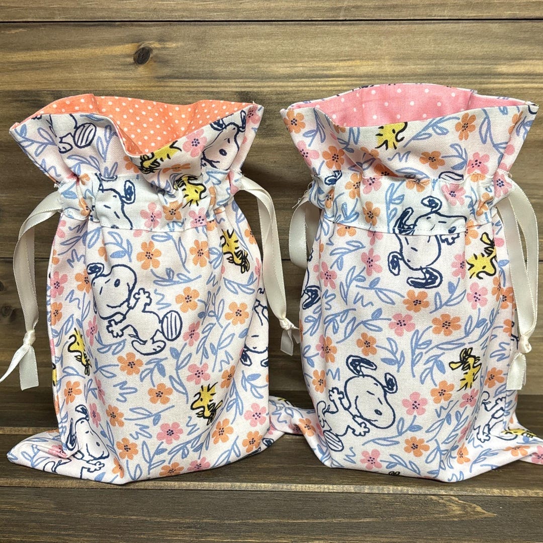 Snoopy Woodstock Floral Cotton Drawstring Bags: Small Gift Sacks - Etsy