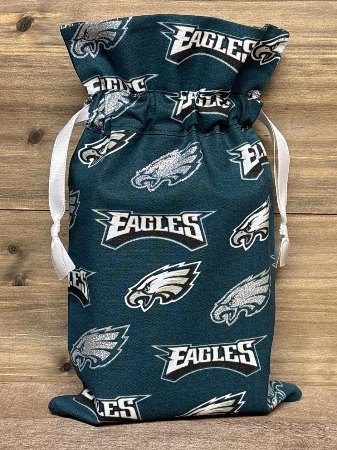 Philadelphia Eagles Cotton Fabric Drawstring Bags Lined Interior Small Gift Sacks Birthday NFL ...