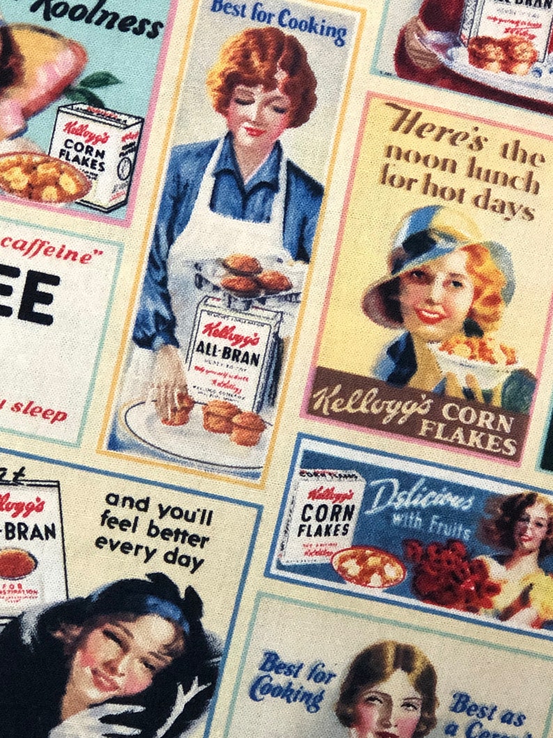 Kelloggs Vintage Ladies Ads Patch Print Hand-tea Dyed Cotton Fabric ...