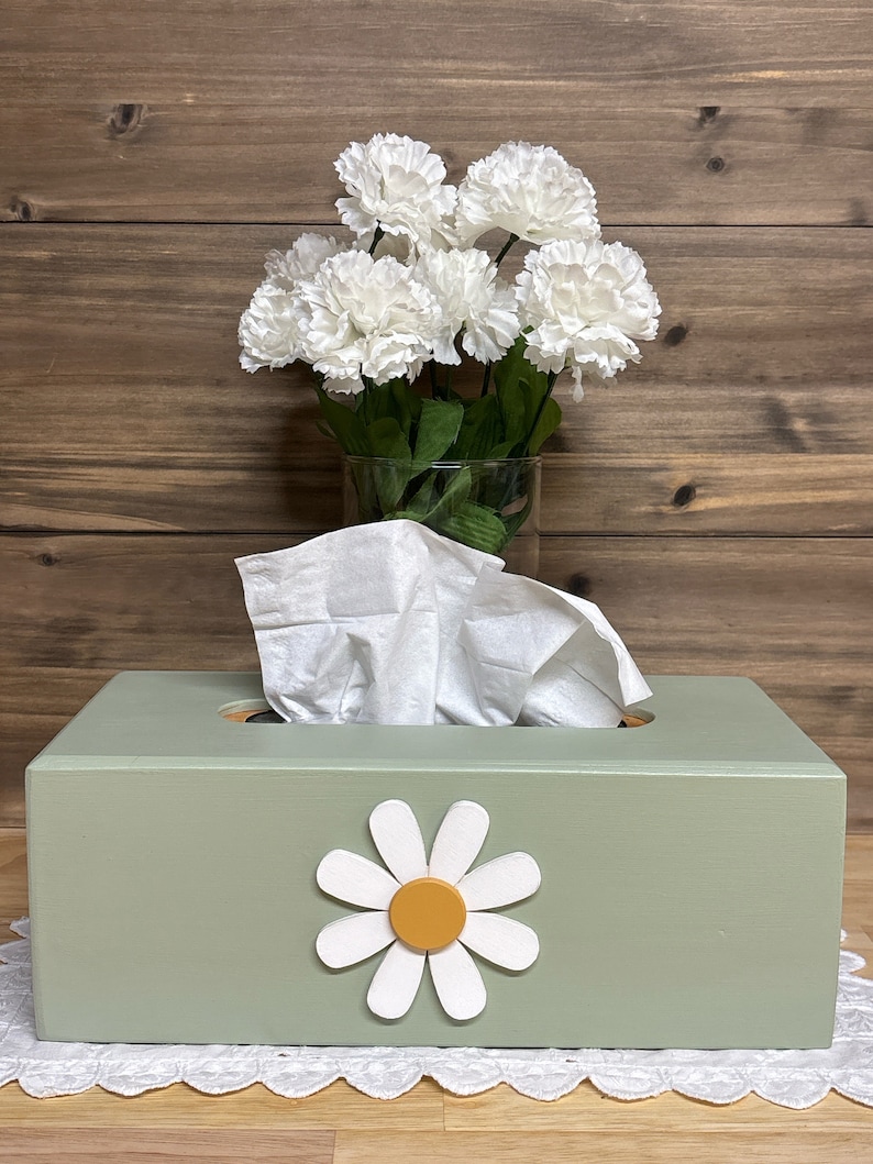 Daisy Tissue Box Cover Wood Pastel Chalk Painted Spring Cheery Powder ...