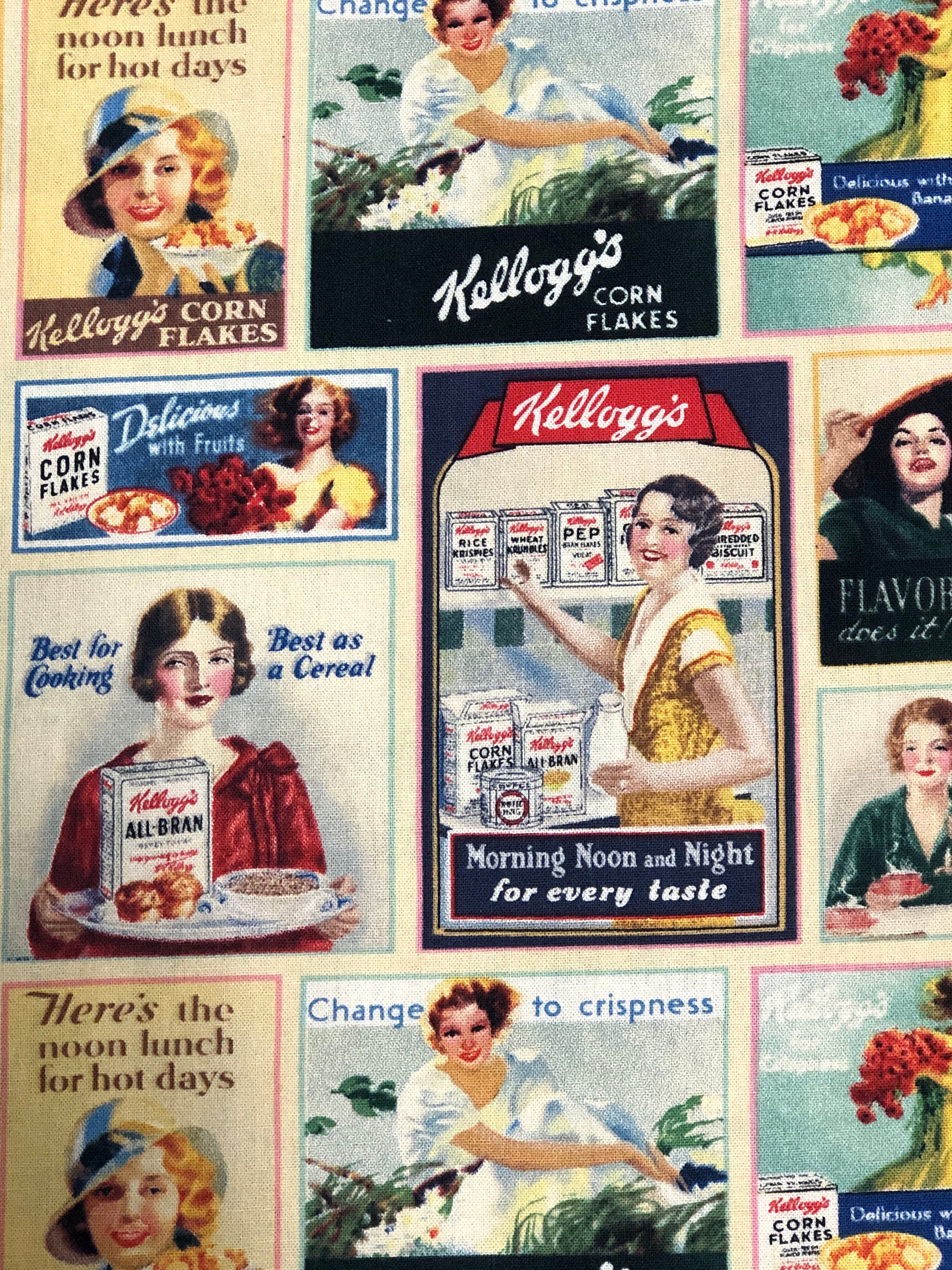 Kelloggs Vintage Ladies Ads Patch Print Hand-tea Dyed Cotton Fabric ...