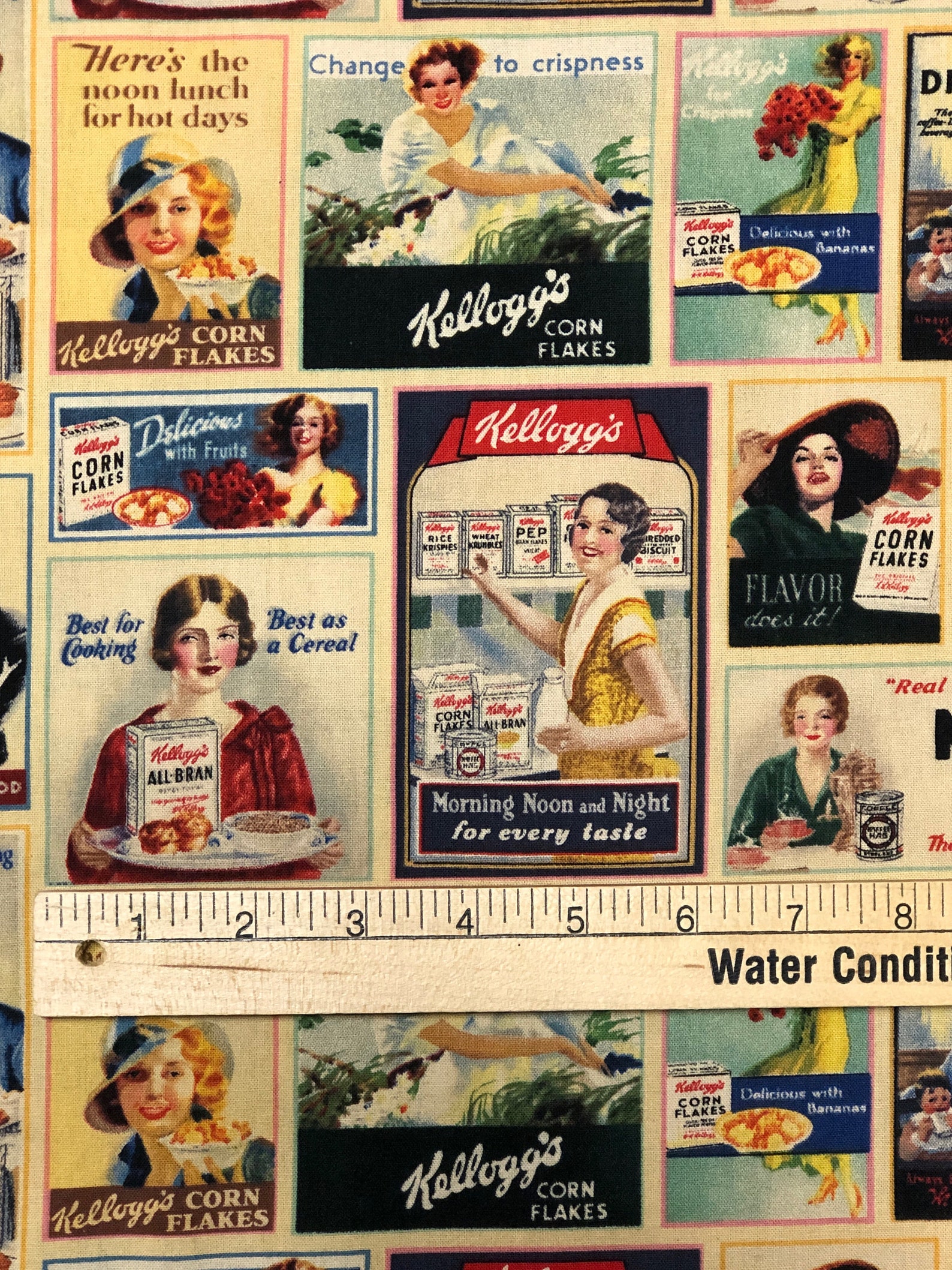 Kelloggs Vintage Ladies Ads Patch Print Hand-tea Dyed Cotton Fabric ...