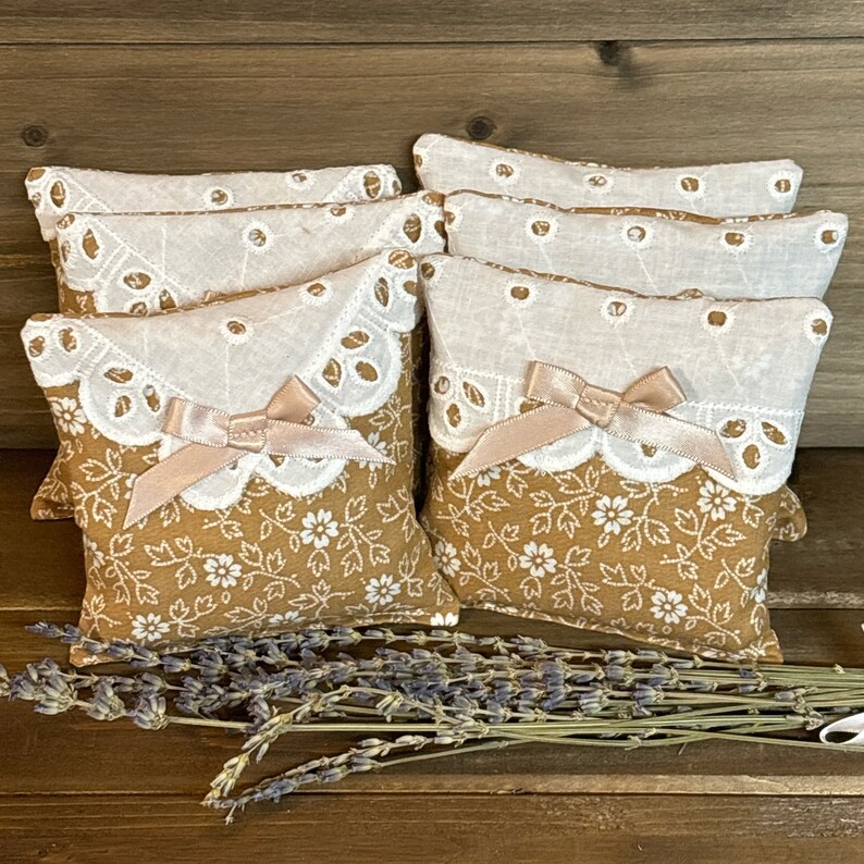 Lavender Sachets White Floral Print on Brown Vintage Cotton Doilie ...