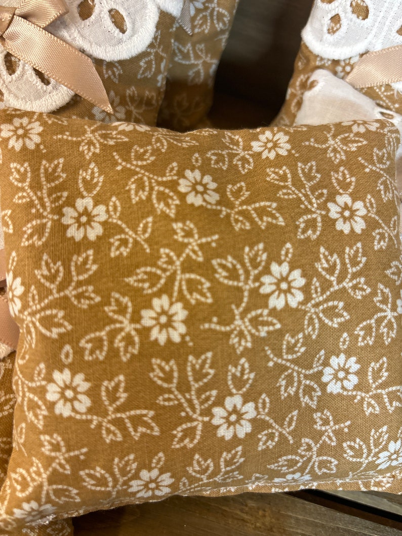 Lavender Sachets White Floral Print on Brown Vintage Cotton Doilie ...