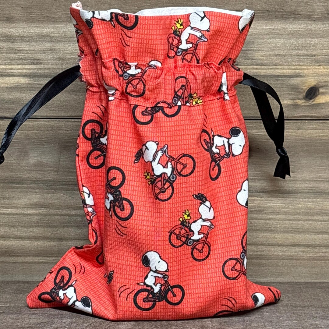 Snoopy Bicycle Print Cotton Drawstring Bag: Kids Travel Storage Sack - Etsy
