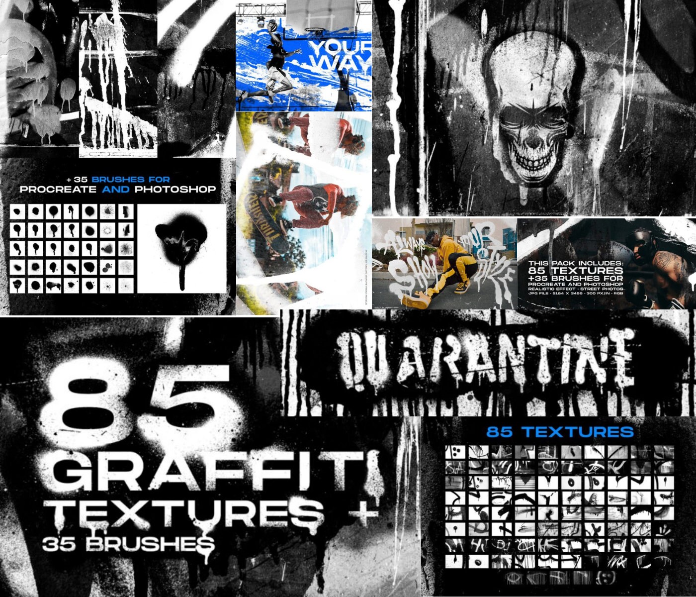 85 Graffiti Textures & Brushes Bundle Free Urban Art Patterns Abstract ...