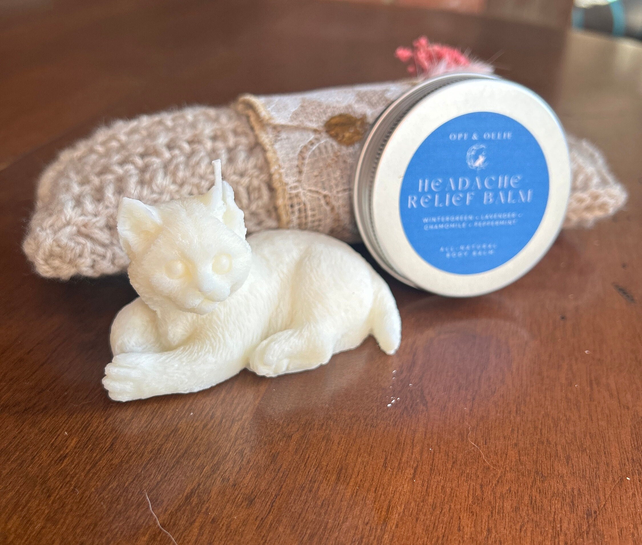 Headache Relief Kit Crocheted Eye Pillow, Cat Candle & Balm 10% to Cats ...