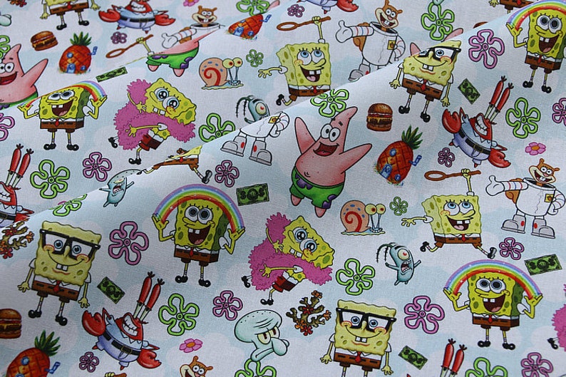 Spongebob Squarepants Fabric Spongebob Patrick Fabric Cartoon - Etsy