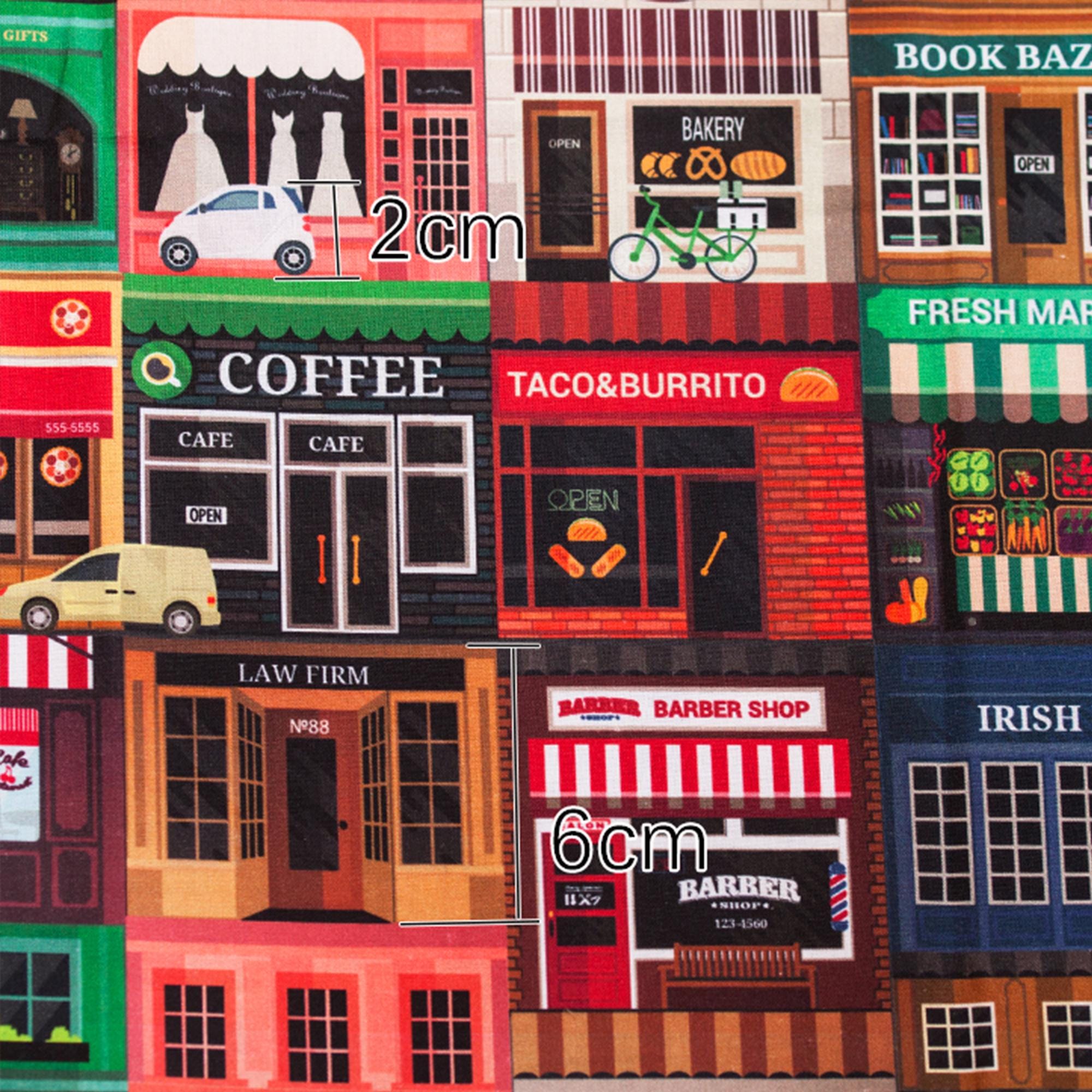 Urban Storefront Fabric Cartoon Fabric Pure Cotton Fabric by the Half ...