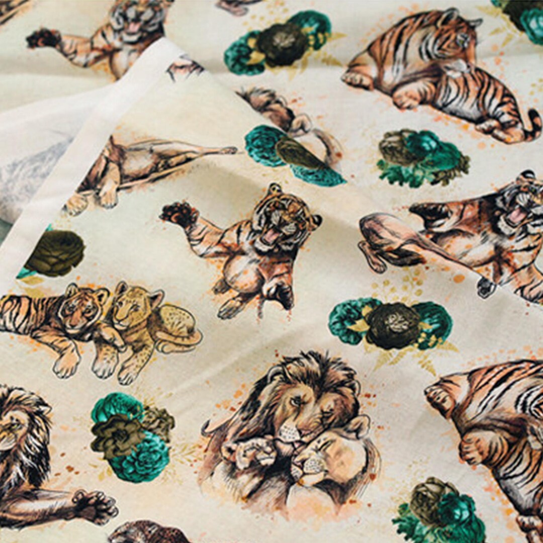 Tiger and Lion Cub Fabric Cartoon Fabric Pure Cotton Fabric by the Half ...