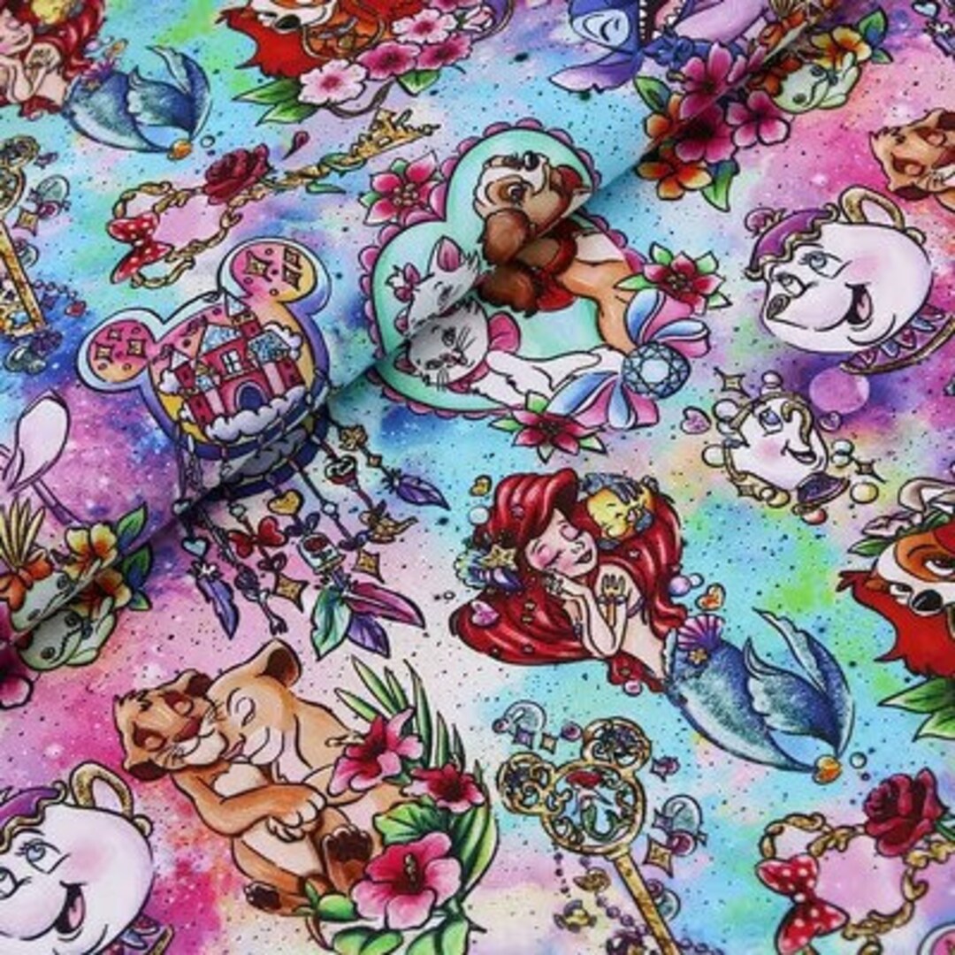 Disney Characters Fabric Little Mermaid Ariel Lion King Marie Cat ...