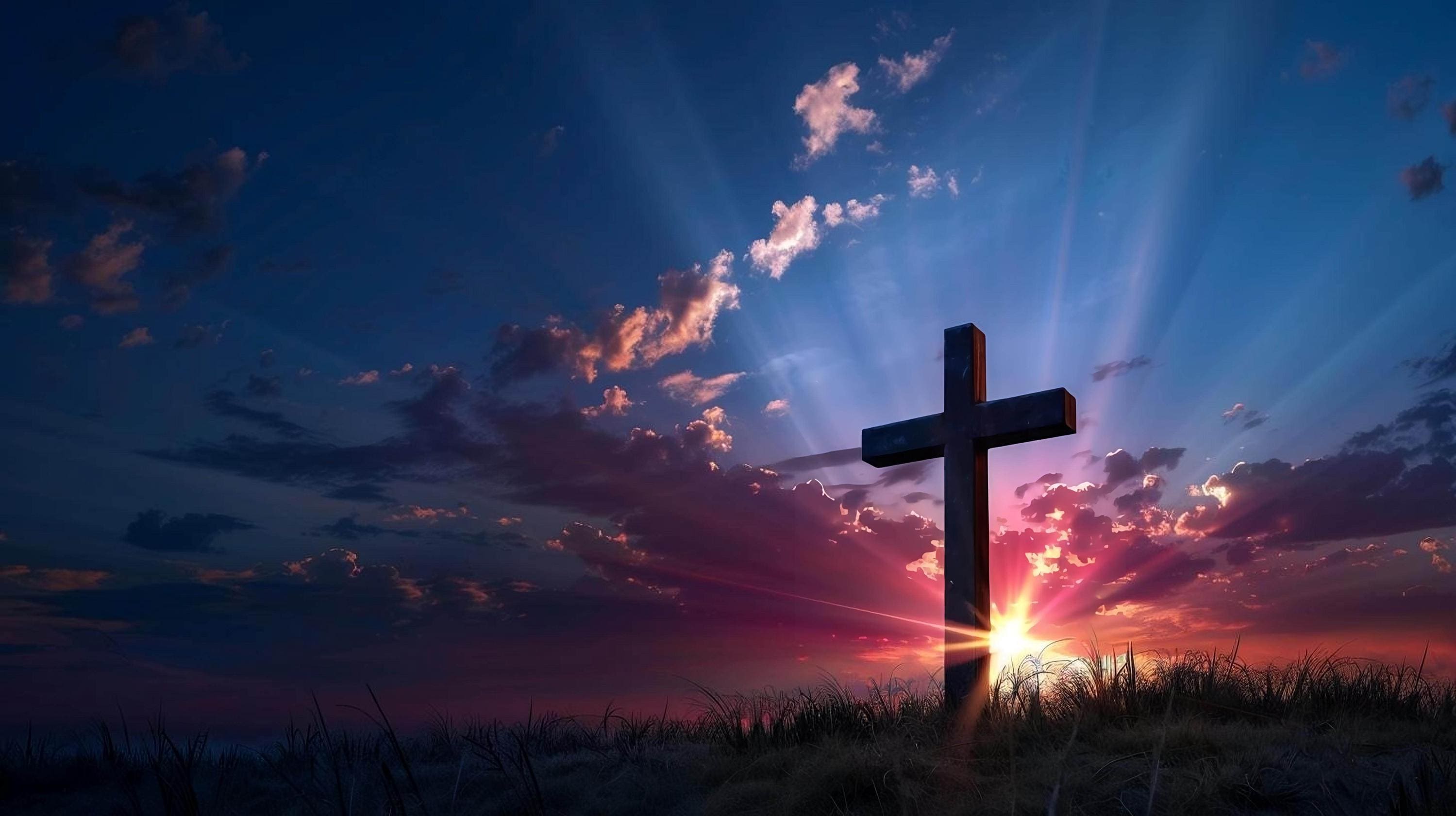 Christian Cross Sunset Fabric Panel, 30“ × 53“ Panel, 100% Cotton ...