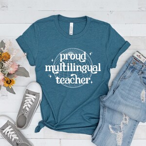 ESL Teacher Shirt, Proud Multilingual Teacher Graphic Tee Dual Language ...