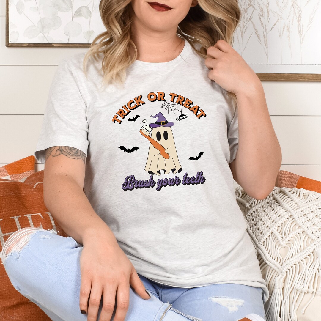 Halloween Dental Shirt, Trick or Treat Brush Your Teeth, Spooky Dental ...
