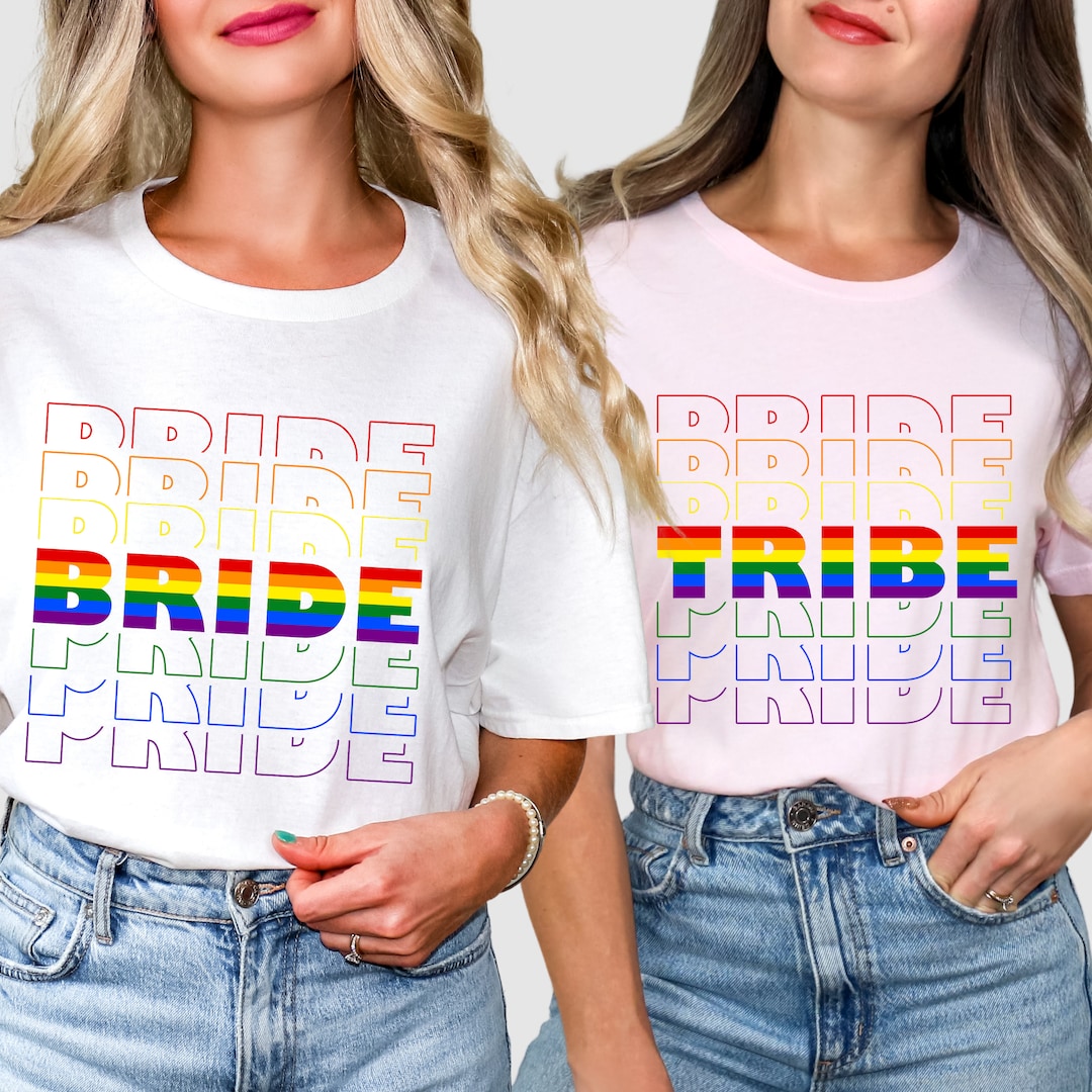 Rainbow Pride Bride Lesbian Bachelorette Shirts, LGBTQ Bridal Shirts ...