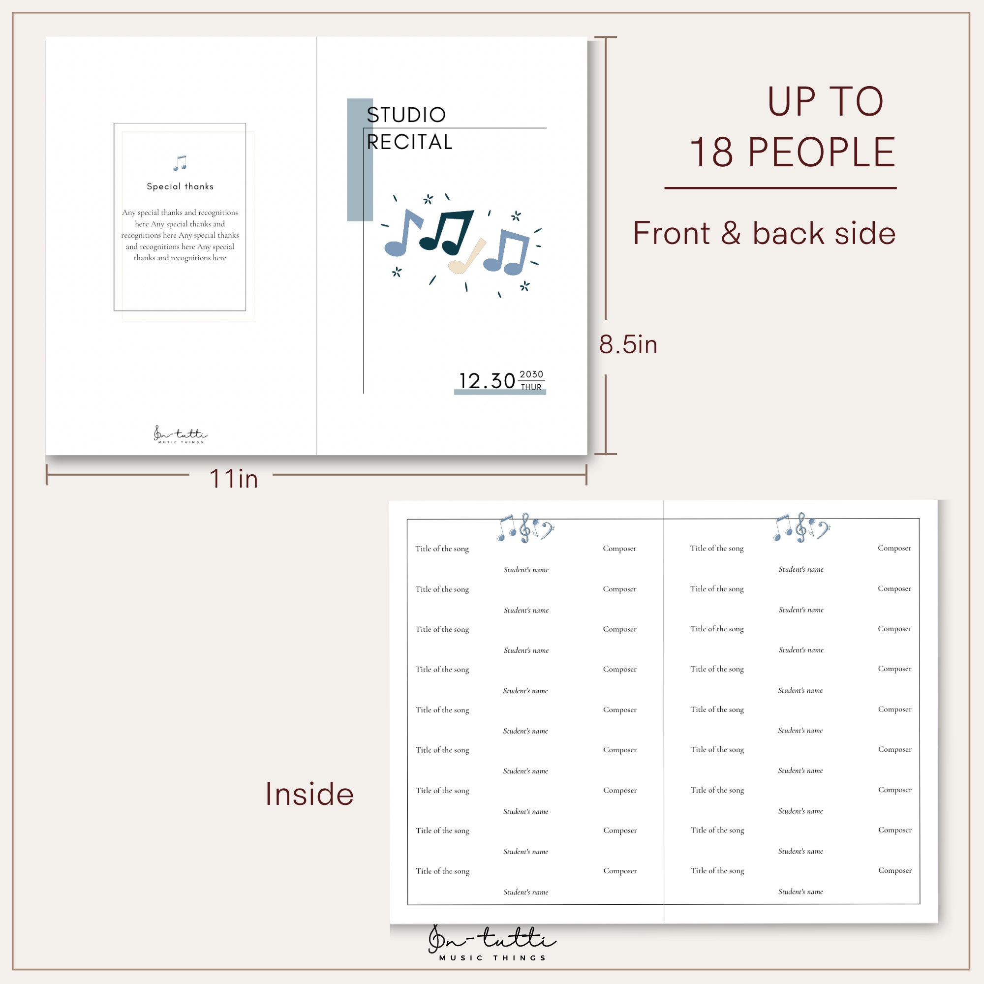 LETTER SIZE Editable Music Program Template Student Recital Piano ...