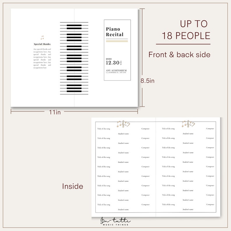 LETTER SIZE Editable Music Program Template Student Recital Piano ...